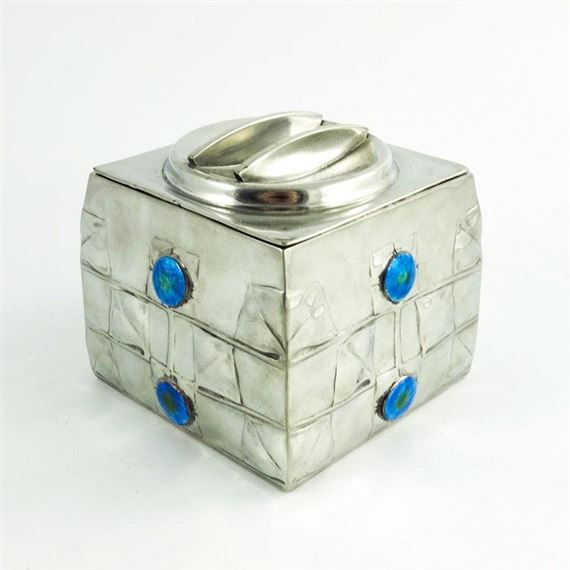 Archibald Knox | A Tudric pewter and enamelled biscuit barrel, model ...