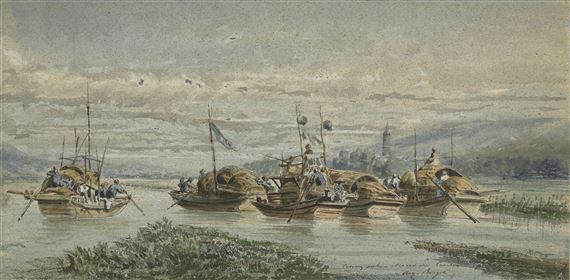 Auguste Borget | Tanka boats on the river between Macao and Canton, a ...