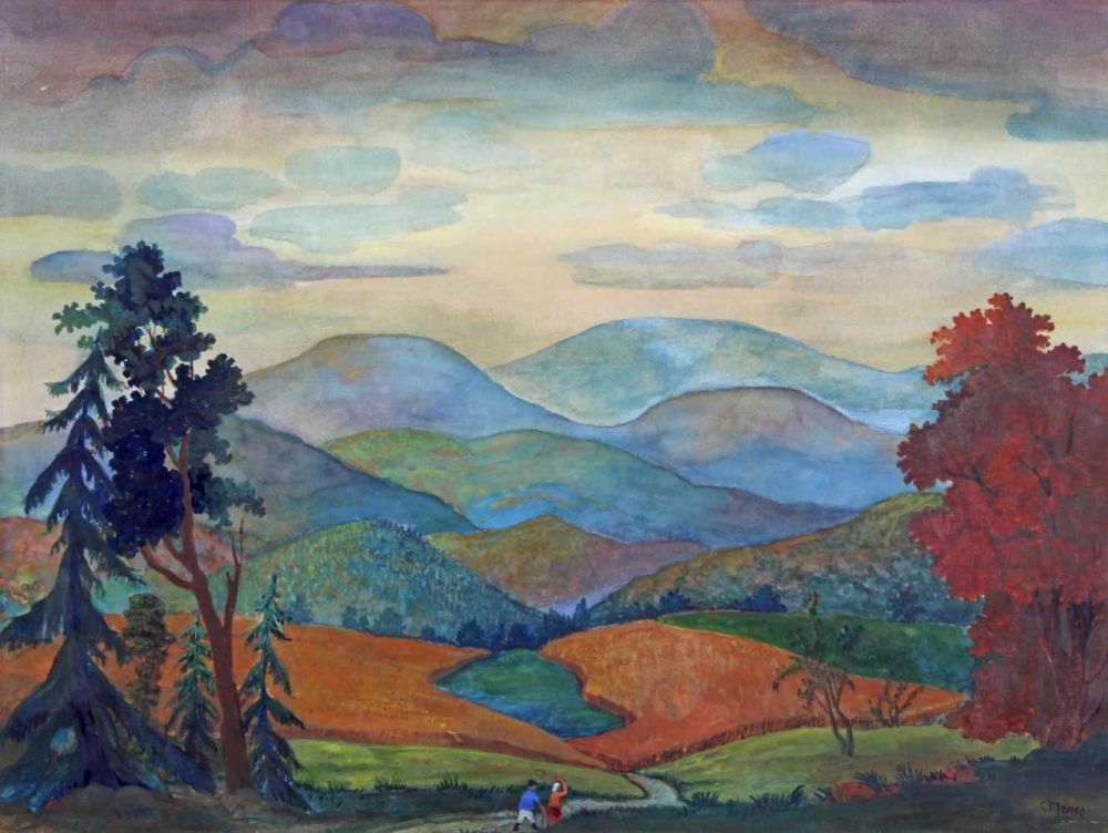 Carlo Mense | Mittelgebirgslandschaft mit heimkehrendem Bauernpaar ...