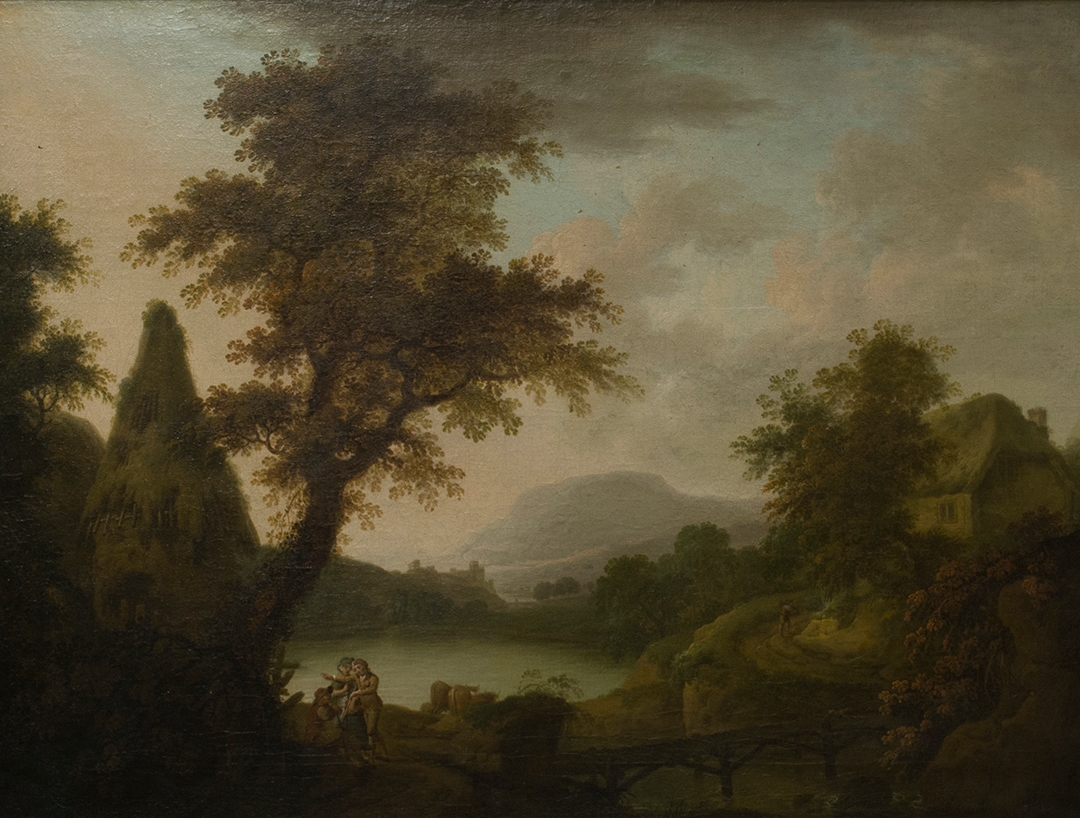George Mullins | Lake scene with cottage and figures | MutualArt