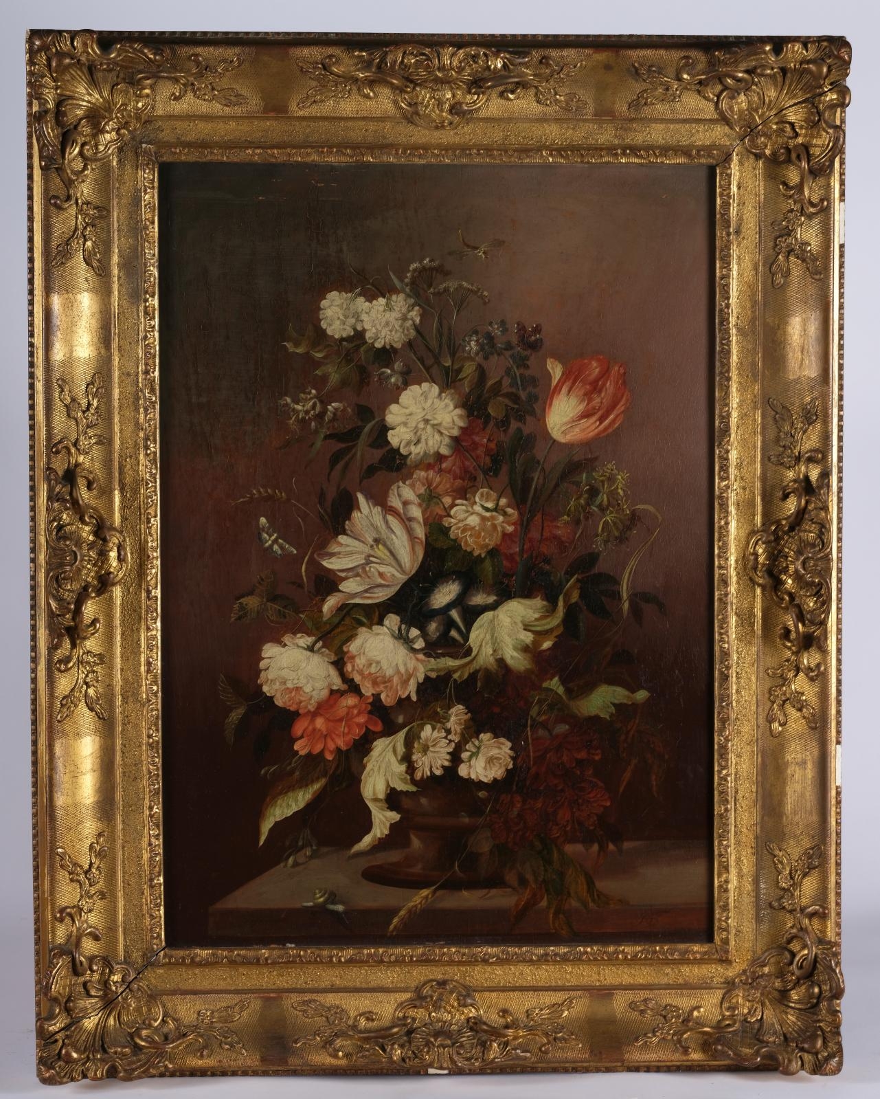 Jacob Marrel | Fleurs coupées dans un vase posé sur un entablement ...