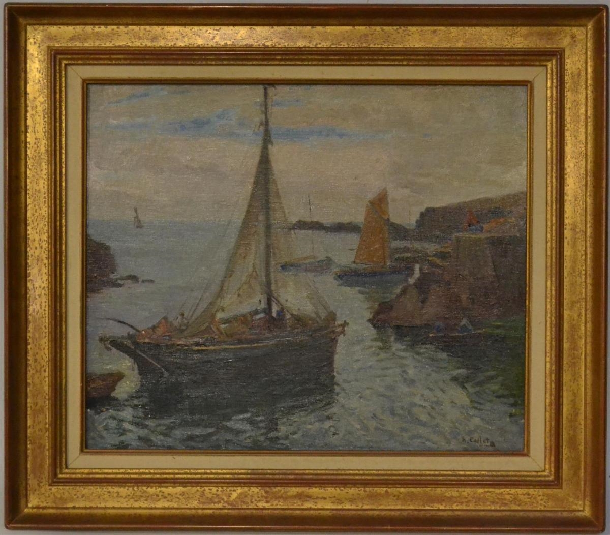 Henri Eugène Callot | L'ILE D'YEU, VOILIERS ENTRANT AU PORT DE LA MEULE ...