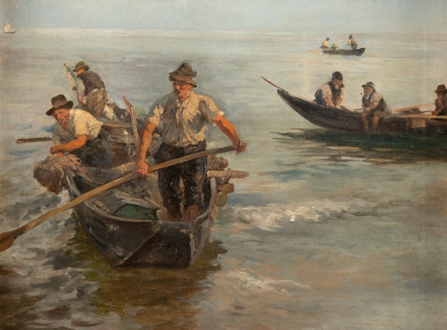 Albert Kappis | Fishermen at Lake Constance returning home | MutualArt