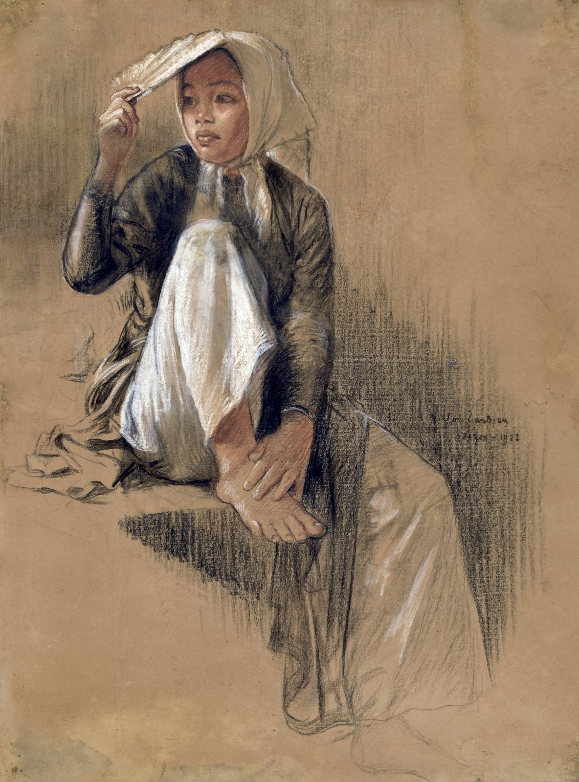 Victor Tardieu | Portrait de femme à l'éventail. (1920) | MutualArt