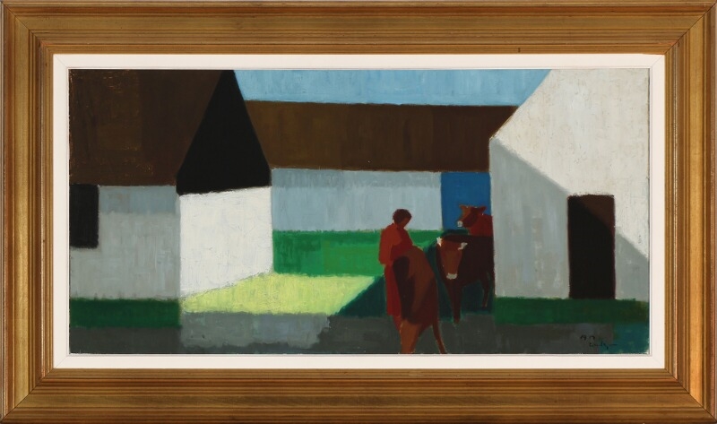 Axel Munch | Farmhouse with figures and cows | MutualArt