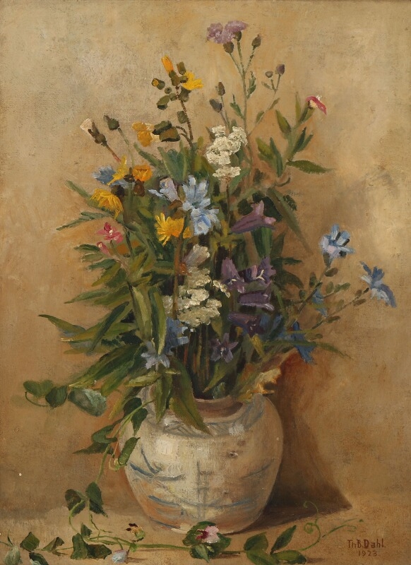 Theodore Bernard Dahl | Still life with flowers in a stoneware vase ...