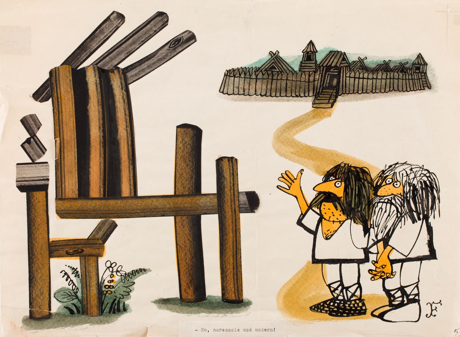 Jerzy Flisak | - No, nareszcie cos modern, illustration to Szpilki ...