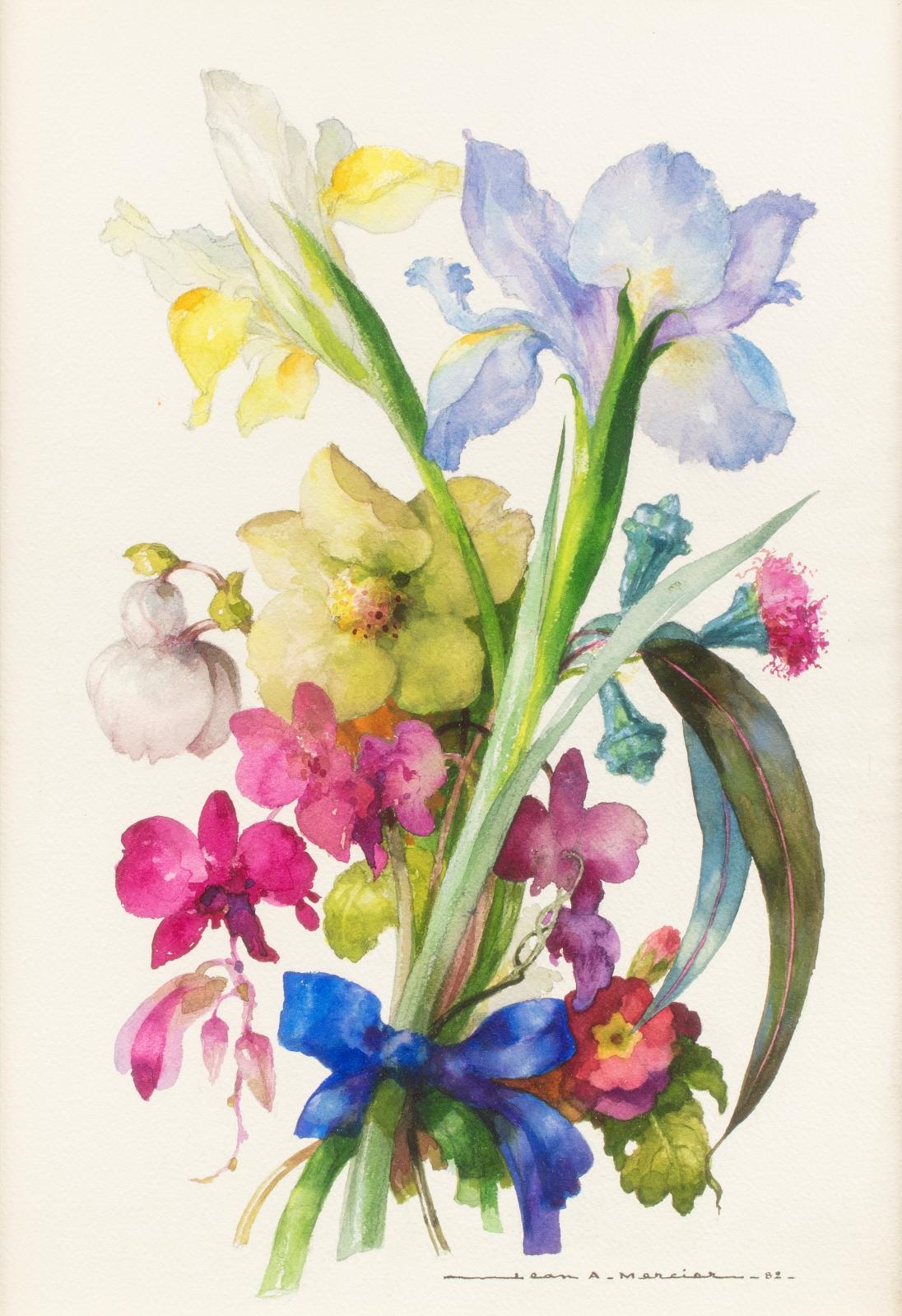 Jean-Adrien Mercier | Composition aux fleurs et au nœud bleu (1982 ...