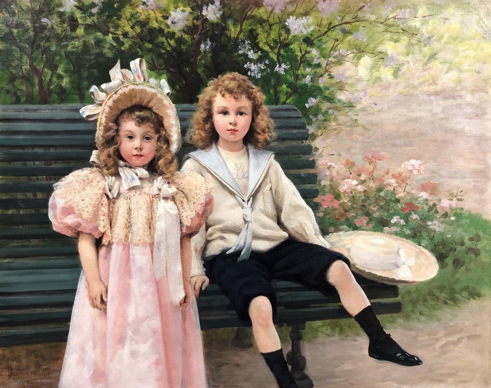 Édouard Bernard Debat-Ponsan | Deux Enfants dans un parc (1896) | MutualArt