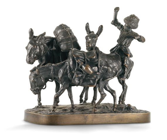 Evgeny Alexandrovitch Lanceray | A BRONZE MODEL OF A CHILD WITH DONKEYS ...