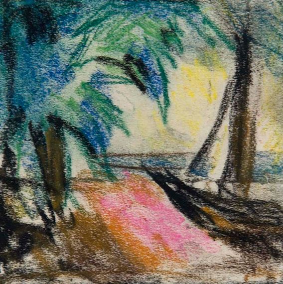 Albert Mueller | Segelboot am Strand unter Palmen | MutualArt