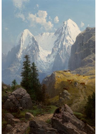 Karl Millner | Silverhorn and Eiger from Mürren (1876) | MutualArt
