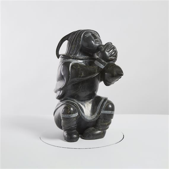 Kaka Ashoona | WOMAN DRINKING FROM A SKIN POUCH | MutualArt