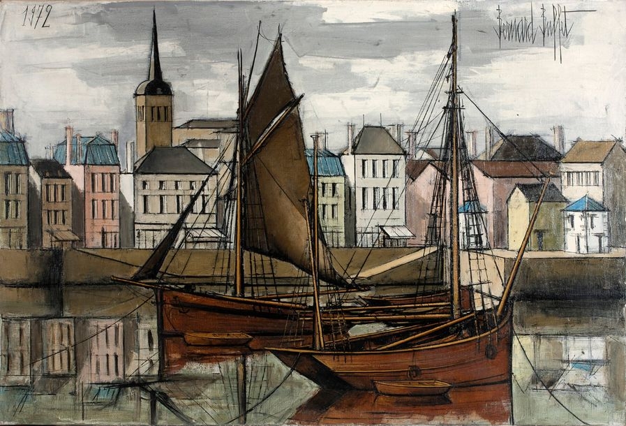 Bernard Buffet | Les Sables d’Olonnes, deux voiliers (1972) | MutualArt