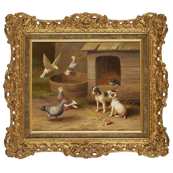 Edgar Hunt | Puppies and pigeons | MutualArt