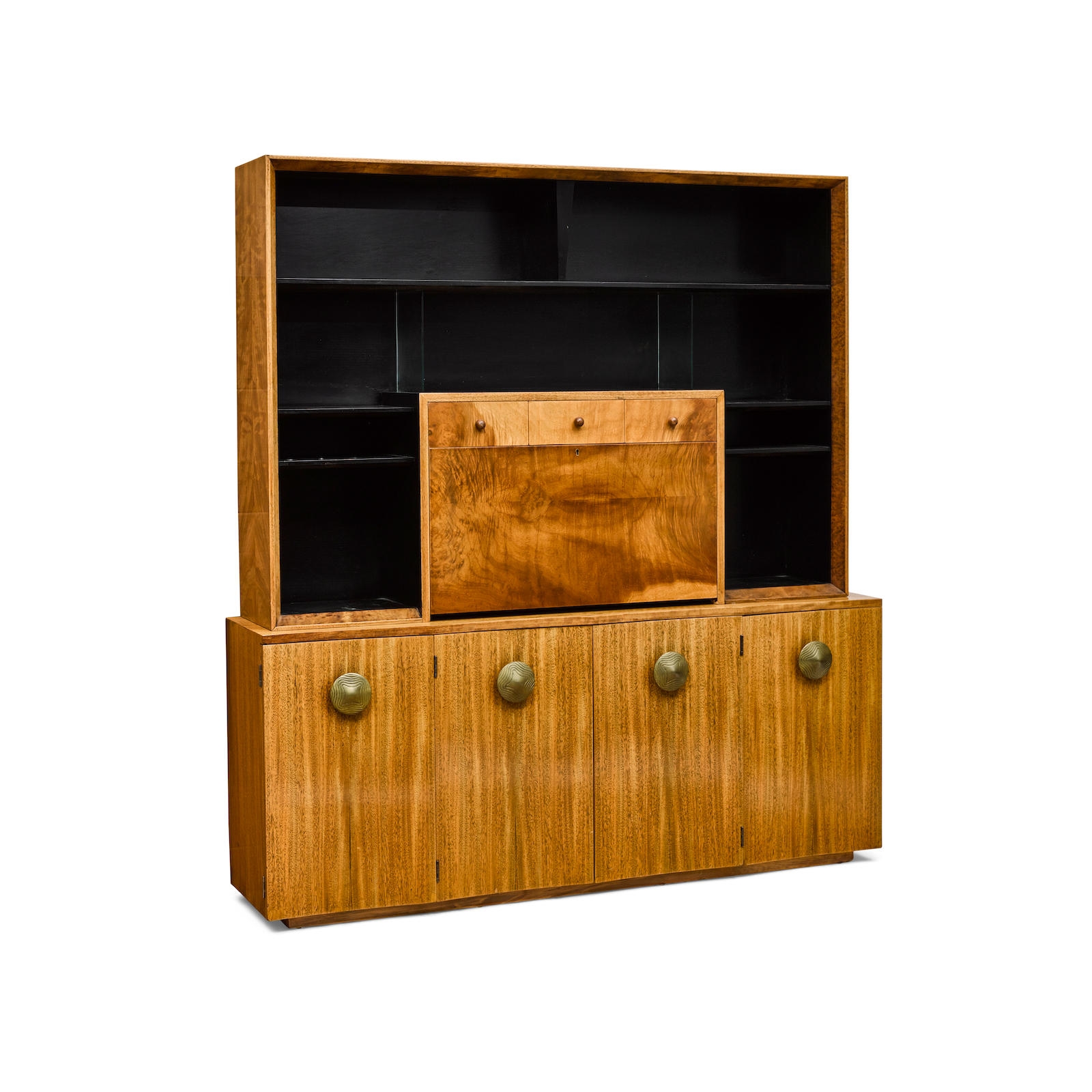 Gilbert Rohde | Dropfront Desk Bookcase Unit on Cabinet | MutualArt