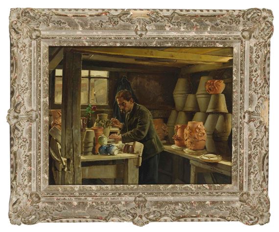Franklin Harrison Miller | Potter in his studio | MutualArt