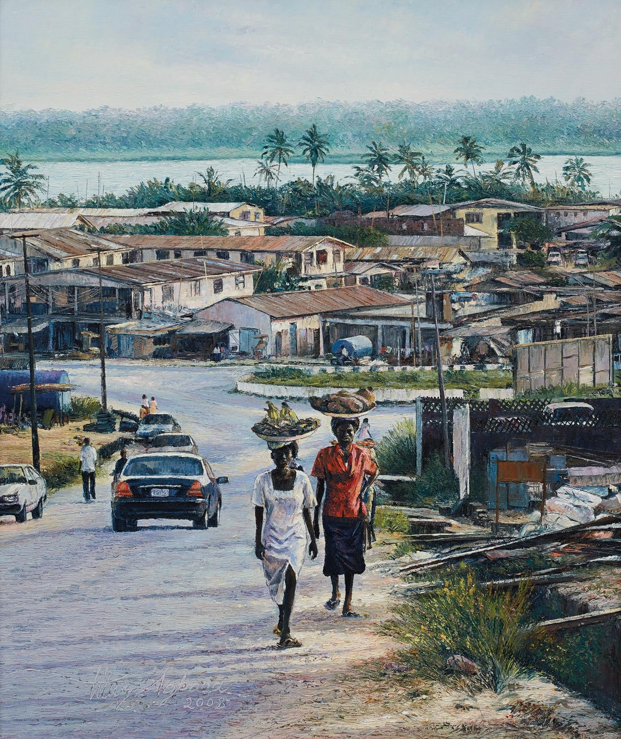 Titus Agbara | Figures in a street | MutualArt