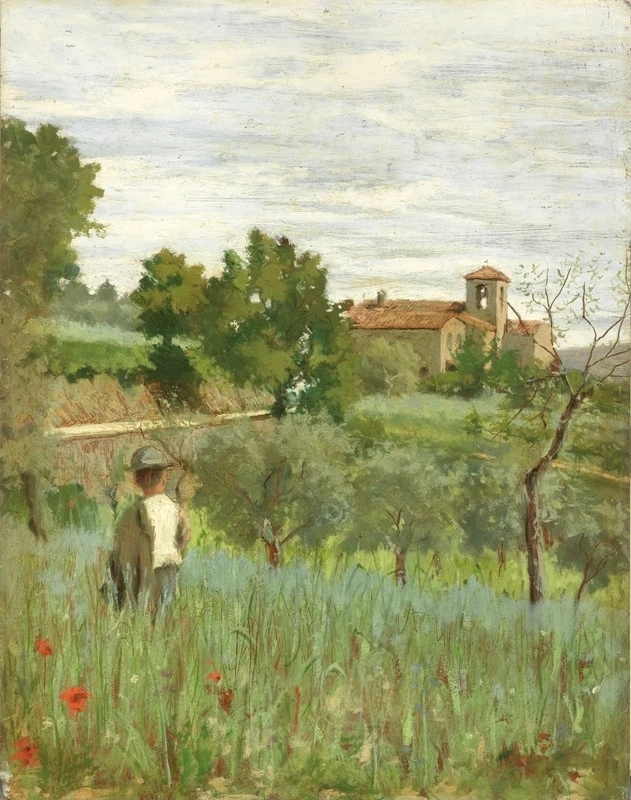 Silvestro Lega | CAMPAGNA CON CONTADINO FRA IL GRANO | MutualArt