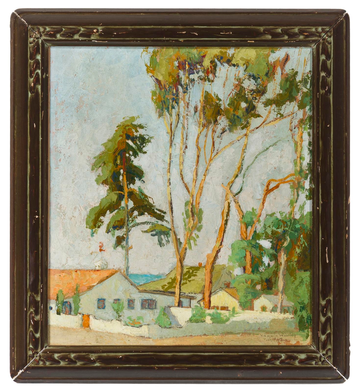 Virginia B. Wooley | Coastal eucalyptus with houses (1929) | MutualArt