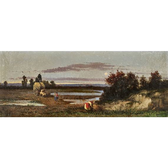 Alessandro Castelli | Römische Landschaft mit Ochsenfuhrwerk. | MutualArt