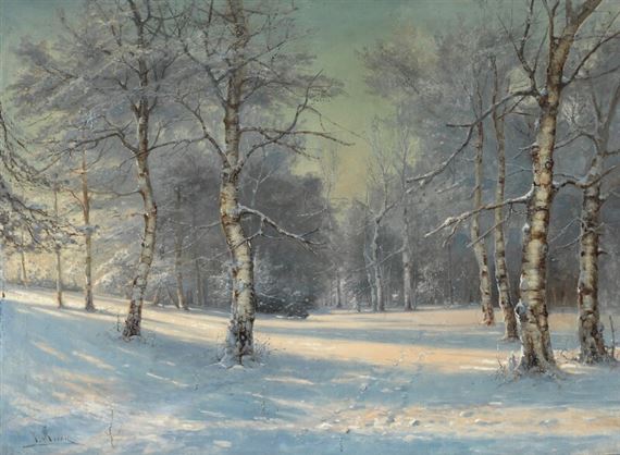 Karl Rosen | Quiet winter day in the forest glade at sunset | MutualArt