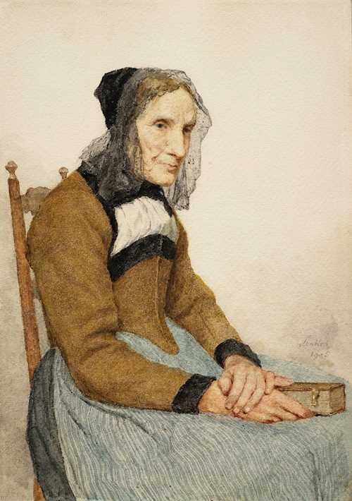 Albert Anker | Grandfather reading the newspaper (1907) | MutualArt