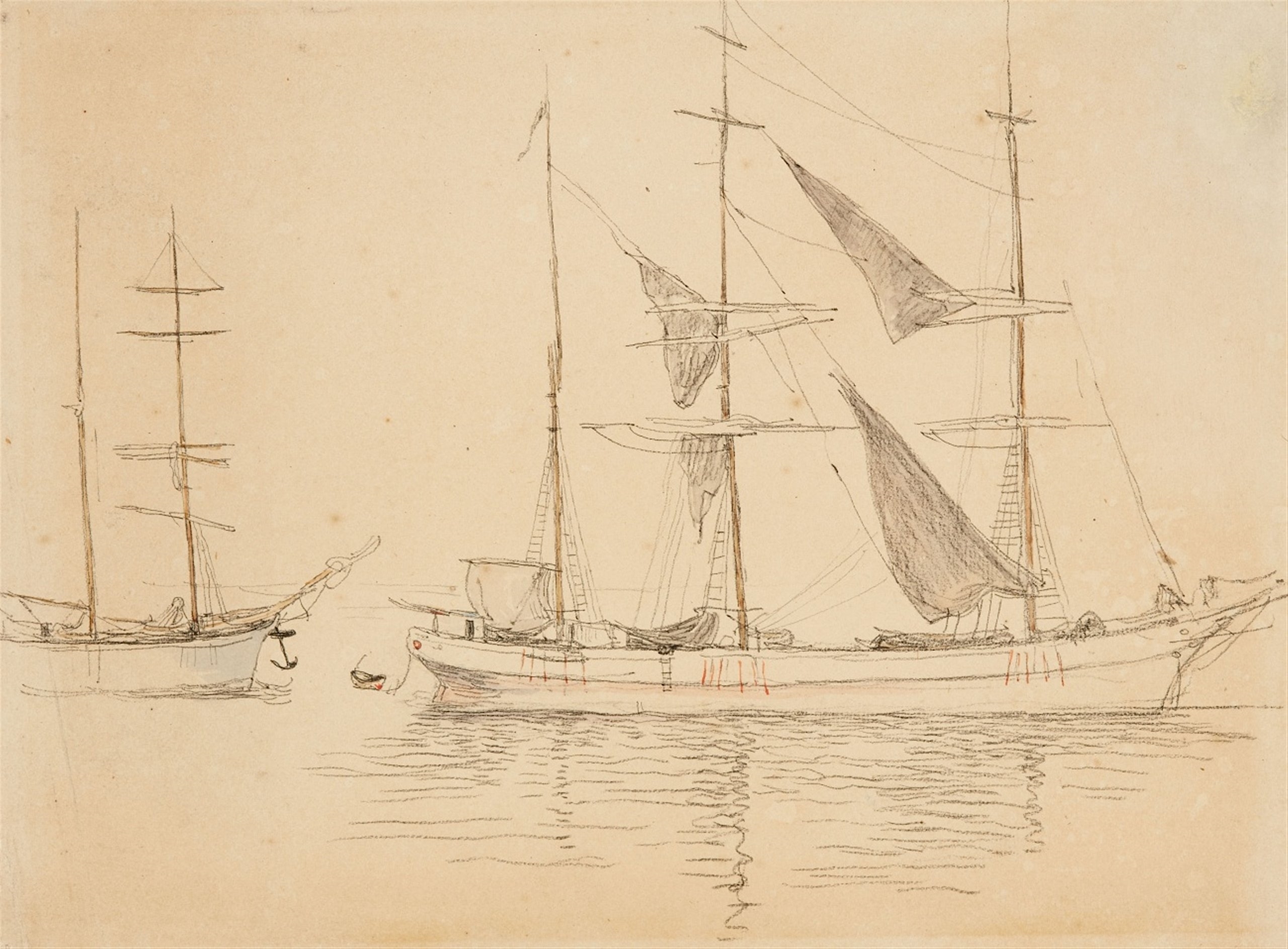 Paul Baum | Zweimaster-Segelschiff vor Anker (Zwei Segelschiffe ...