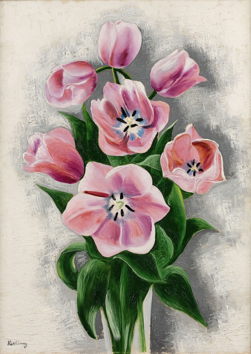 Moïse Kisling | Vase de tulipes roses | MutualArt