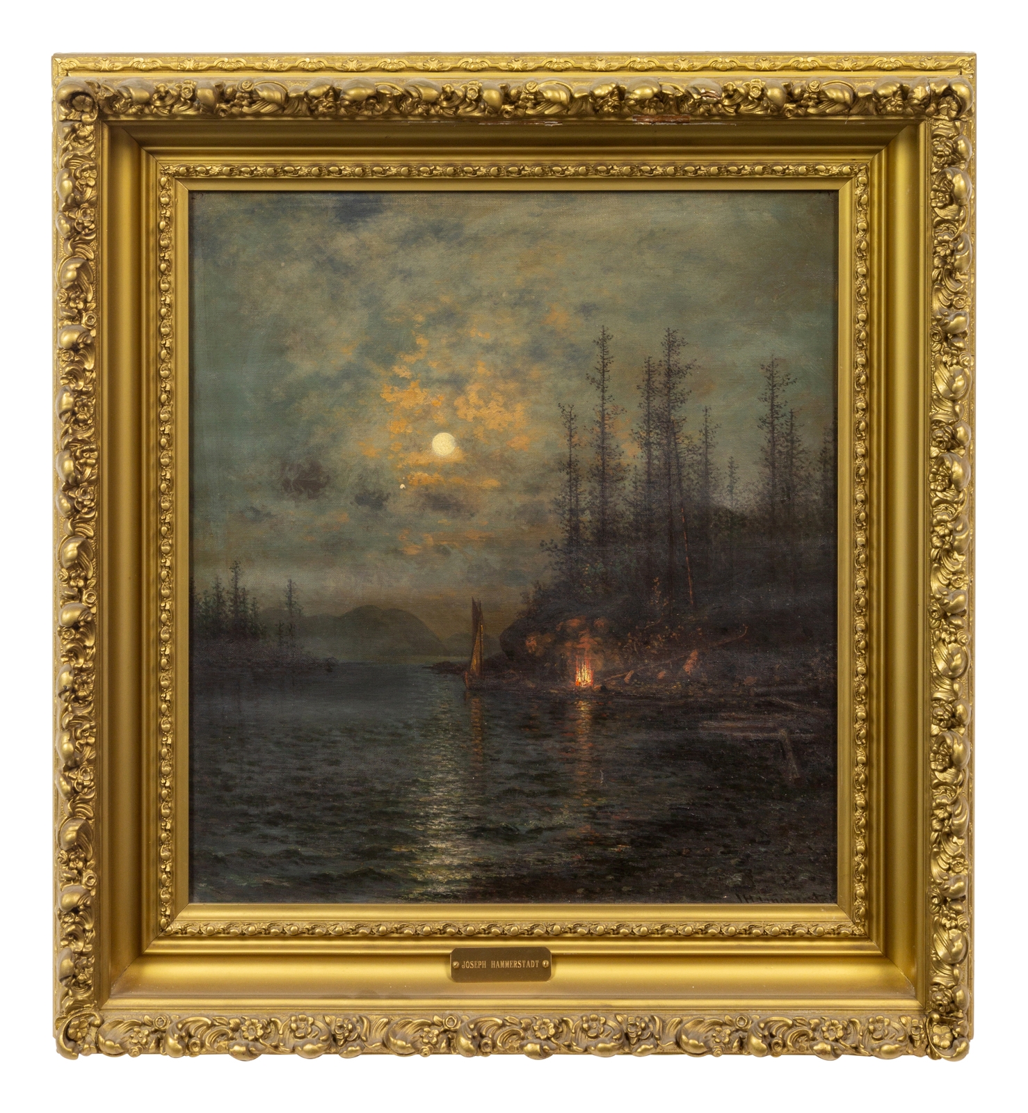John Olson Hammerstad | River Scene with Camp Fire | MutualArt