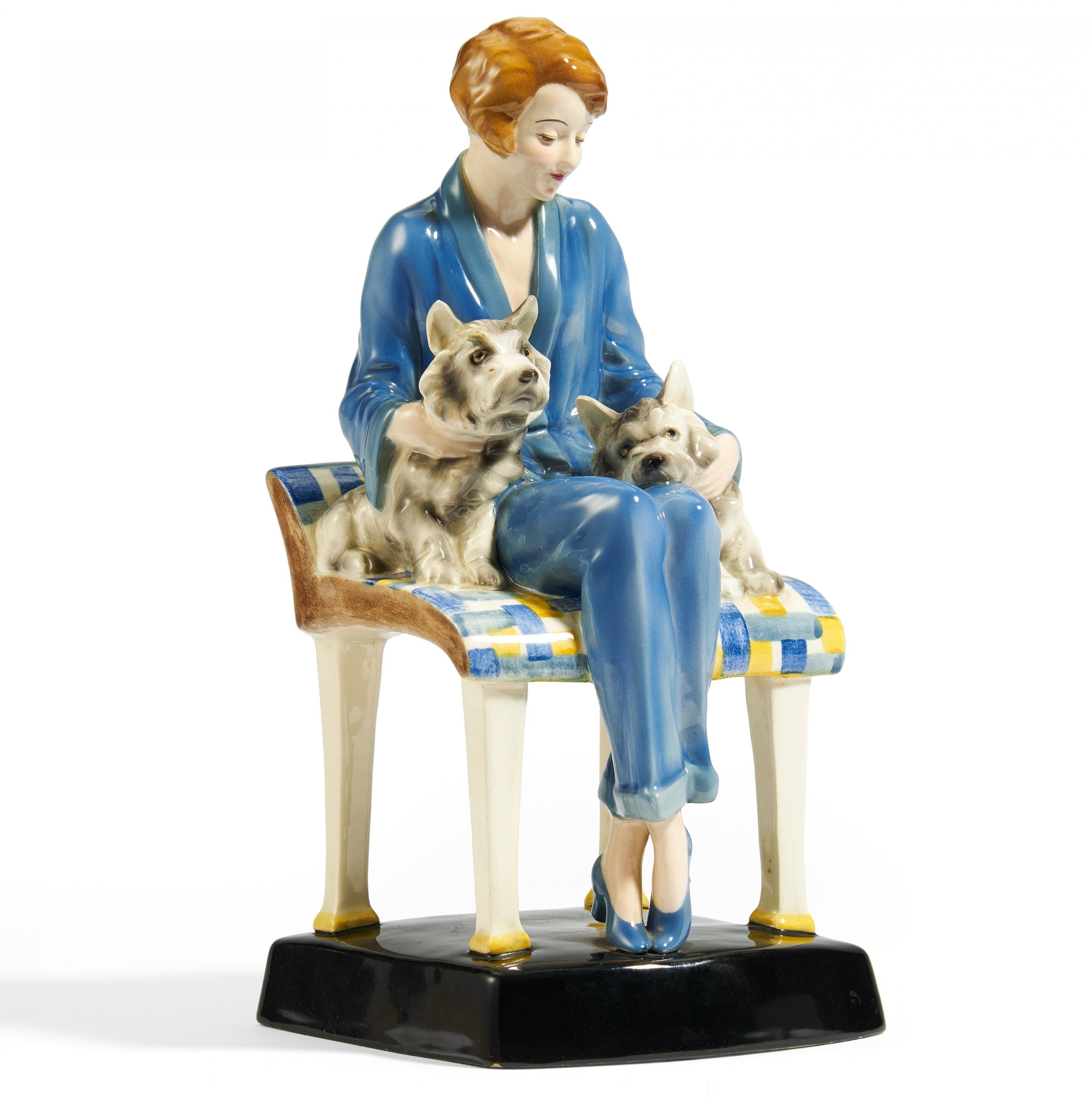 Friedrich Siegfried Goldscheider | FIGURINE OF LADY SITTING WITH DOGS ...