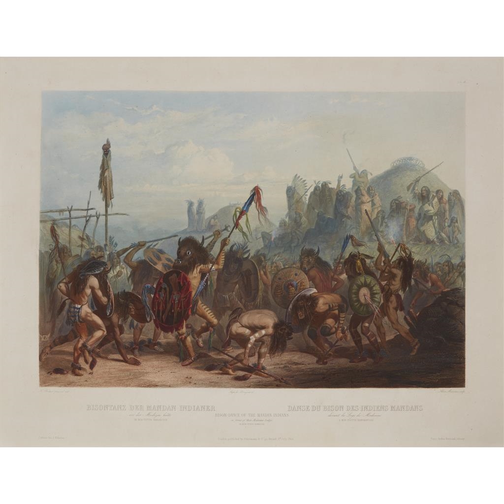 Karl Bodmer | Bison Dance of the Mandan Indians in front of their ...