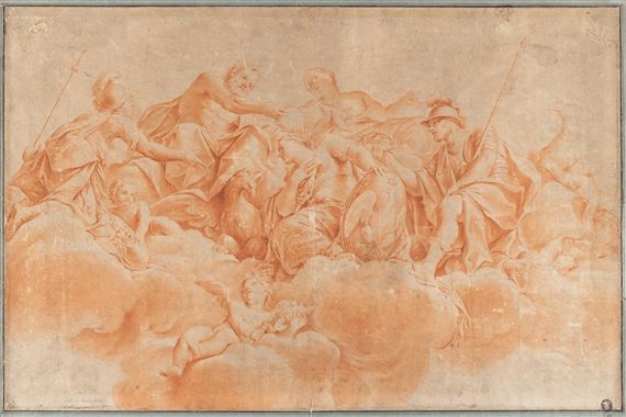 Andrea Sacchi | Jupiter and Juno, assisted by Mars and Minerva, crown ...