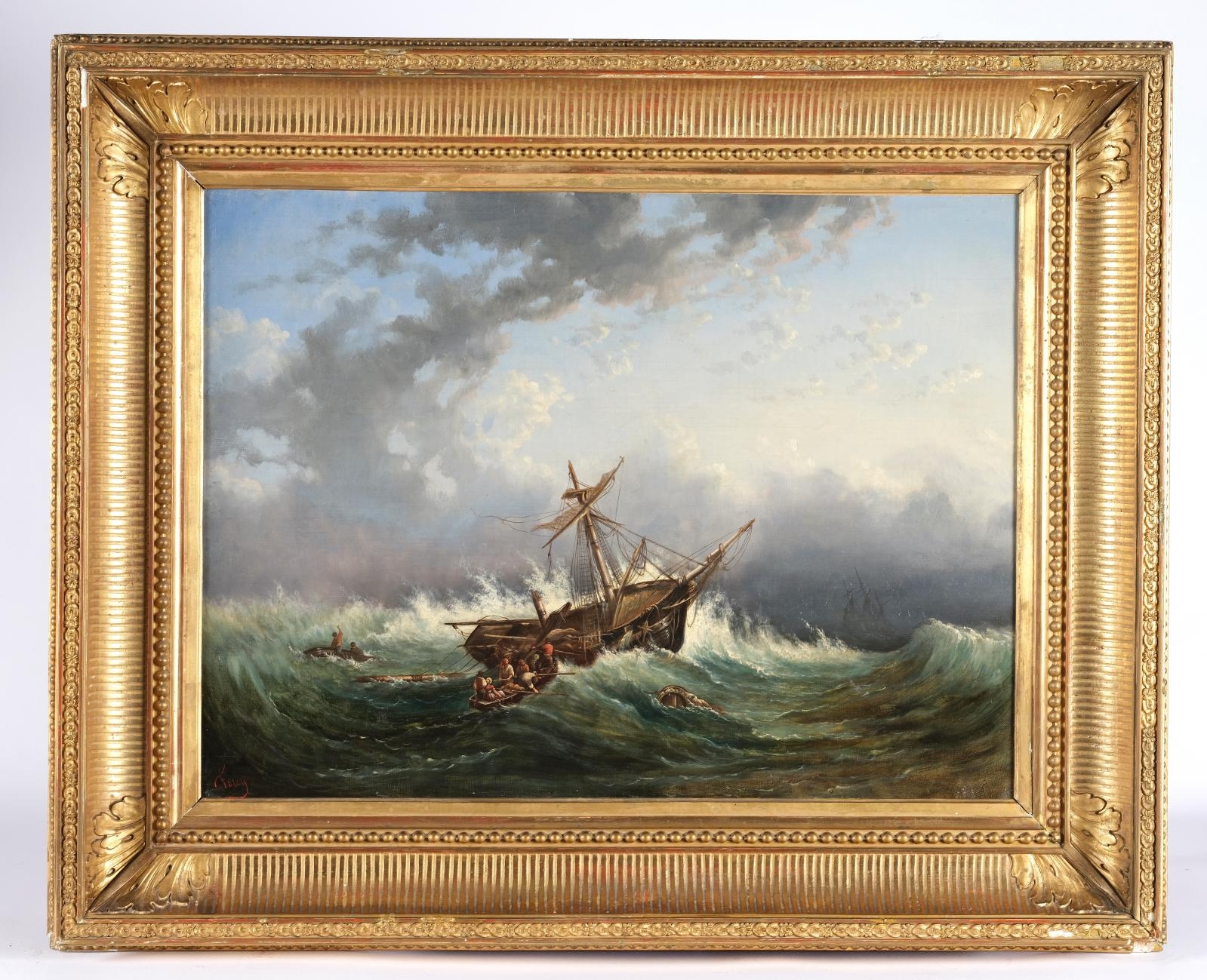 Prosper Ferey | Sailors Abandoning the Ship Caught in the Storm | MutualArt