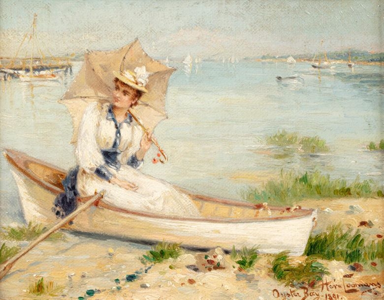 Héva Coomans | Elégante à l'ombrelle dans le canot, Oyster bay (1891 ...