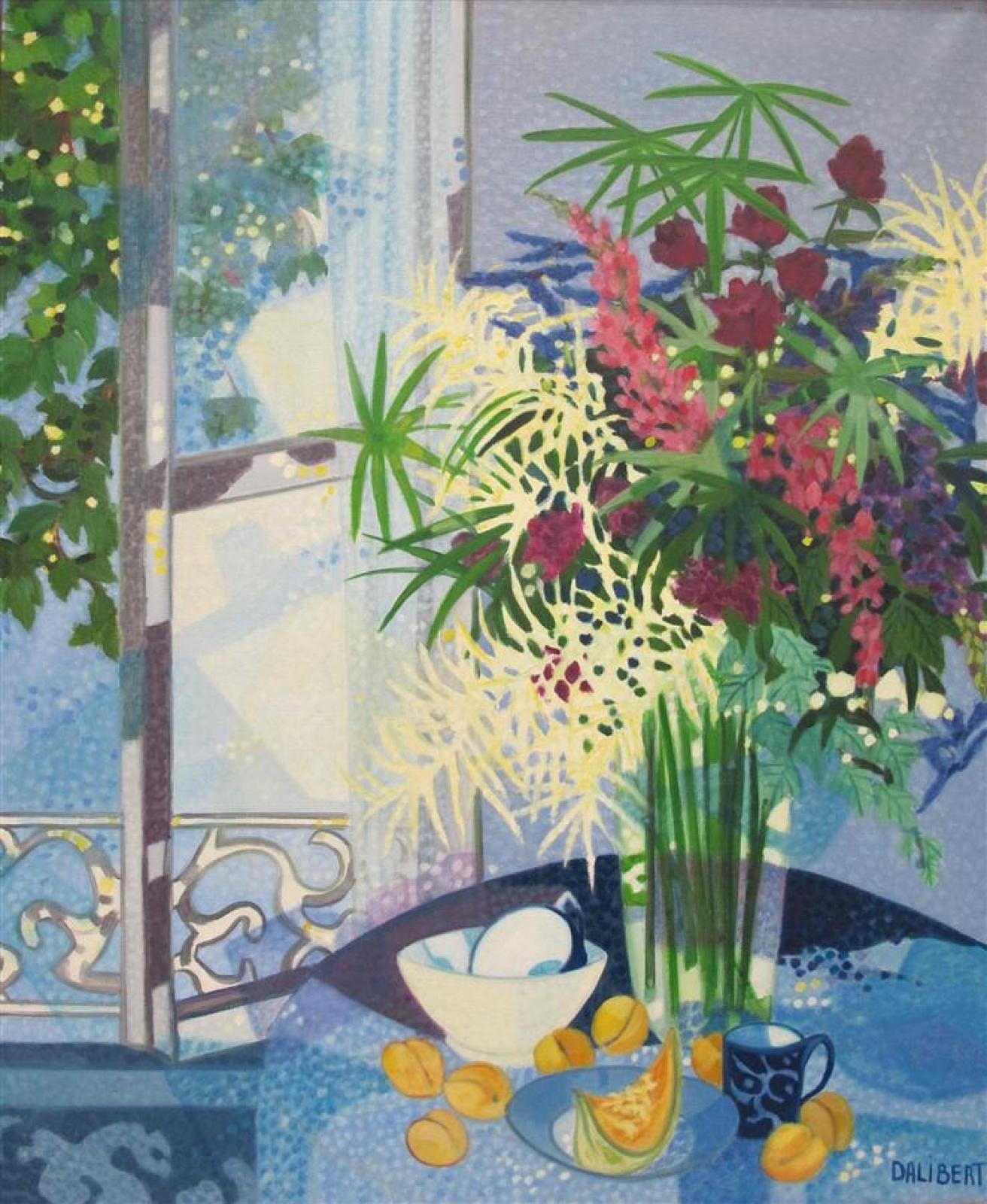 Christian Dalibert | Bouquet et nature morte au melon et aux abricots ...