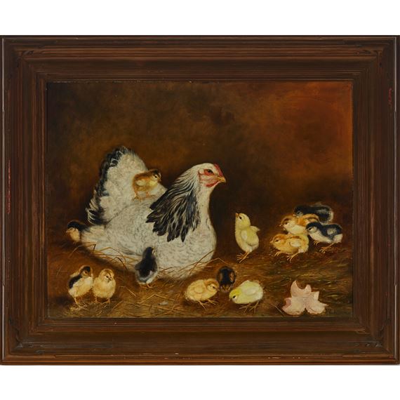 Ben Austrian | A HEN AND 13 CHICKS (1920) | MutualArt