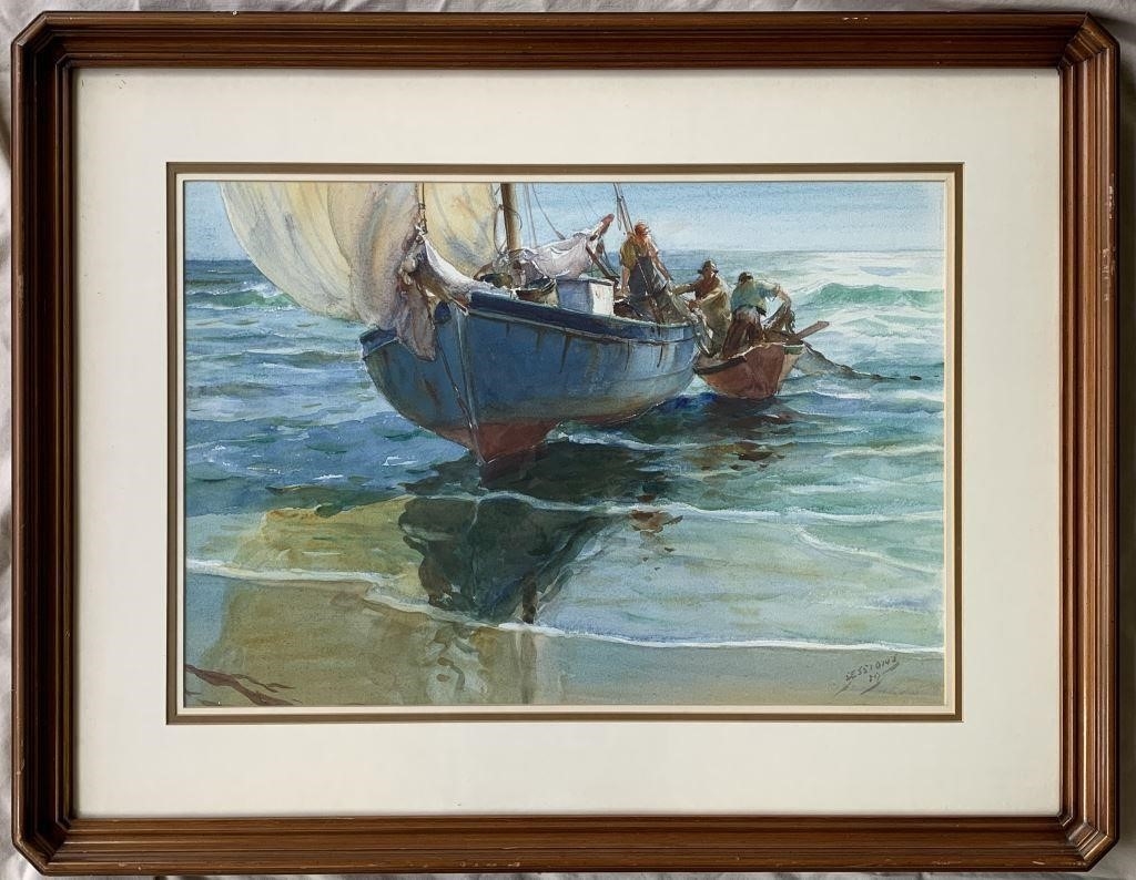 James Sessions | Boarding a larger sailboat from a dinghy | MutualArt