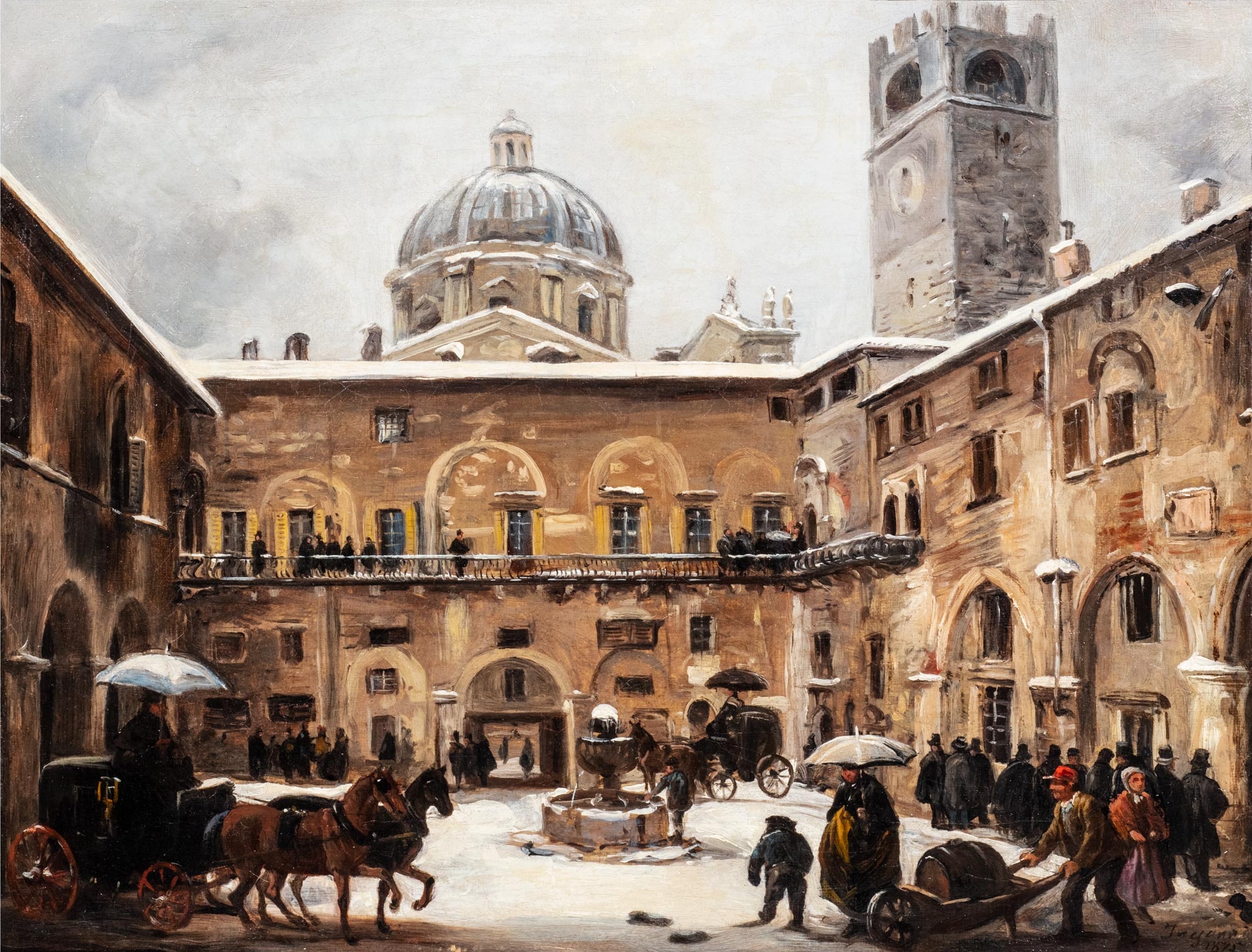 Angelo Inganni | Il cortile del Broletto a Brescia (1875) | MutualArt
