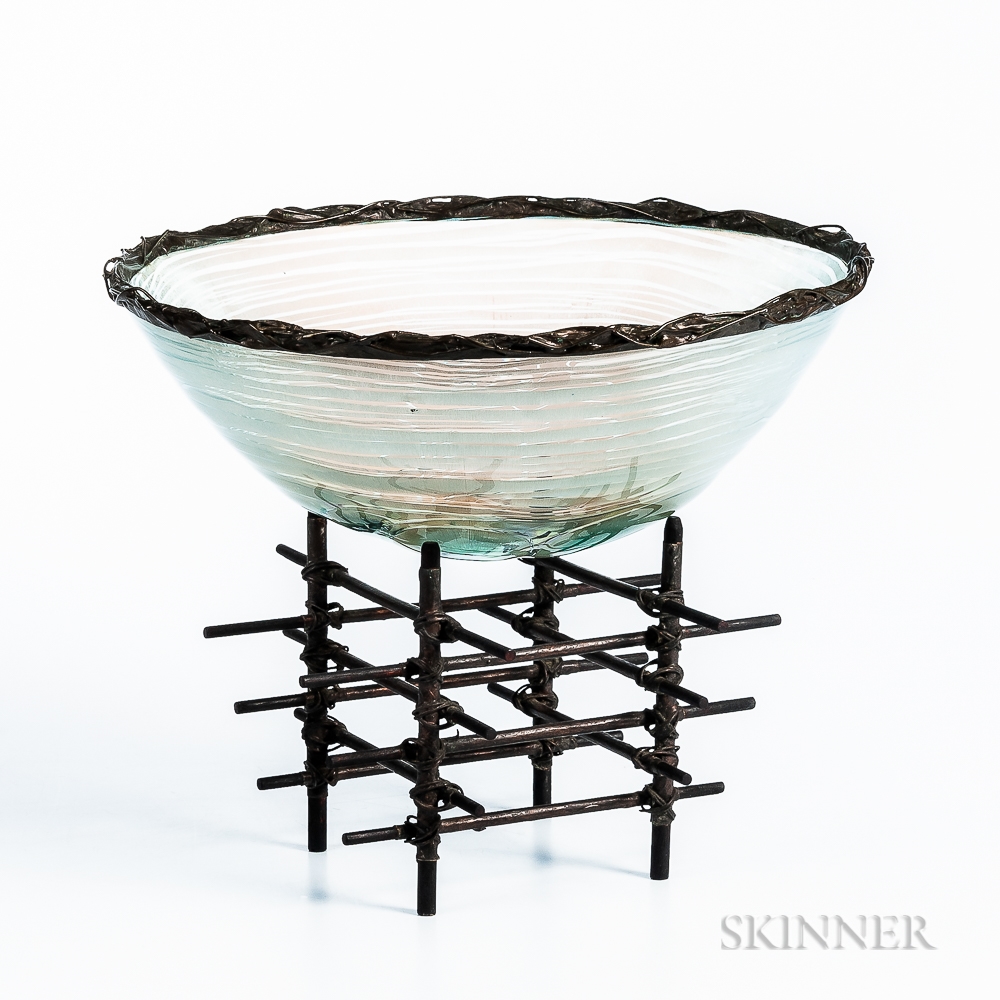 Scott Amrhein | Slumped Glass Bowl with Bronze Rim and Stand (1999 ...