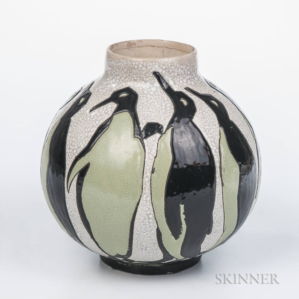 Boch Frères | Ceramic Penguins Vase | MutualArt