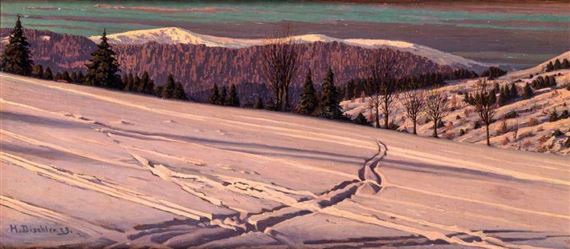 Hermann Dischler | Schneespuren an einem Winterabend im Schwarzwald mit ...