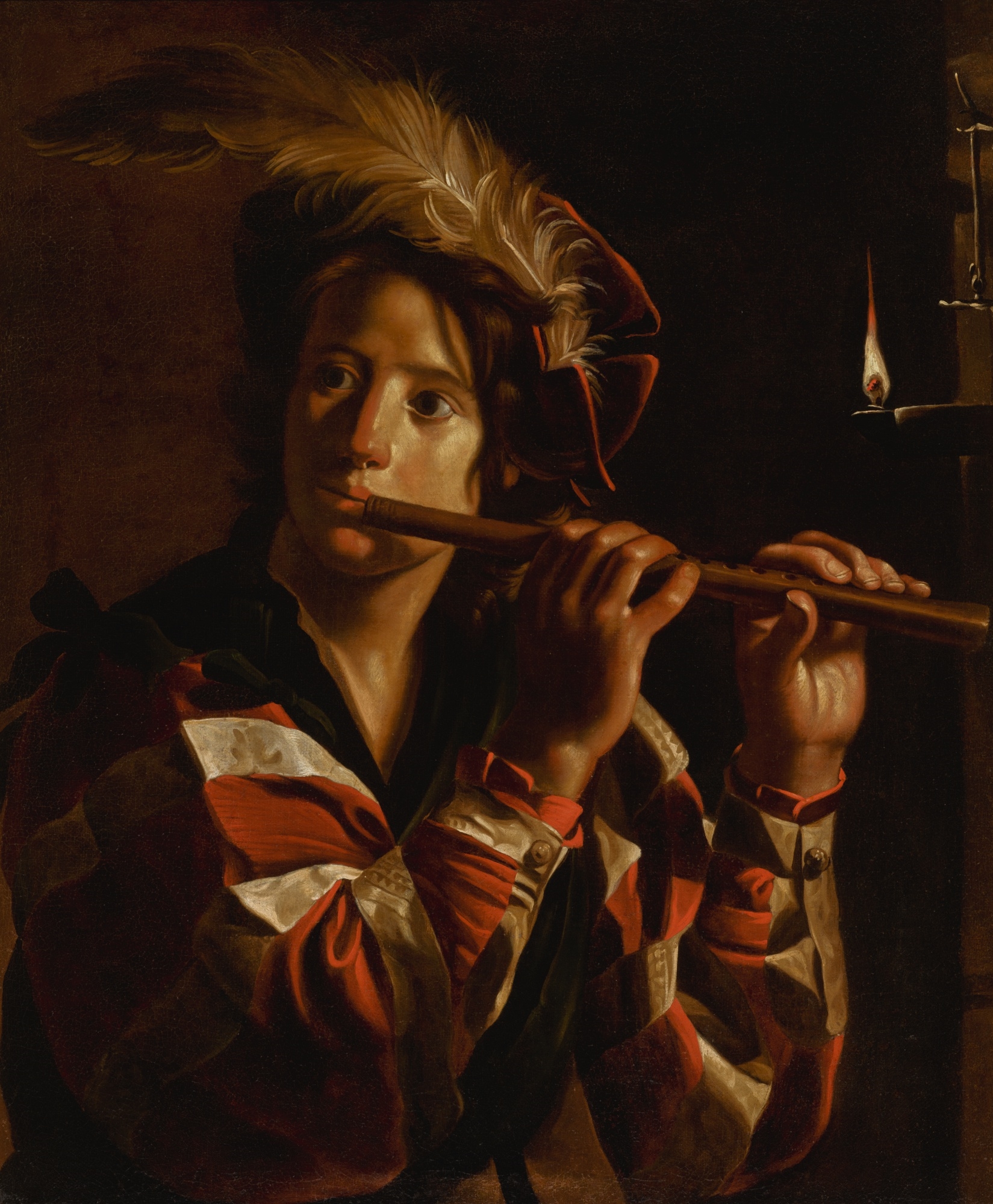 Adam de Coster | A young man playing the flute by candelight (1643 ...