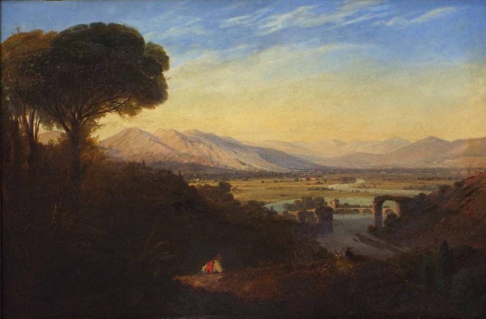 William Linton | Italian landscape with a young shepherd and goats in ...