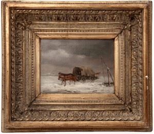 Joseph Wolfram | Winter Landscape with Horses Pulling a Wagon | MutualArt
