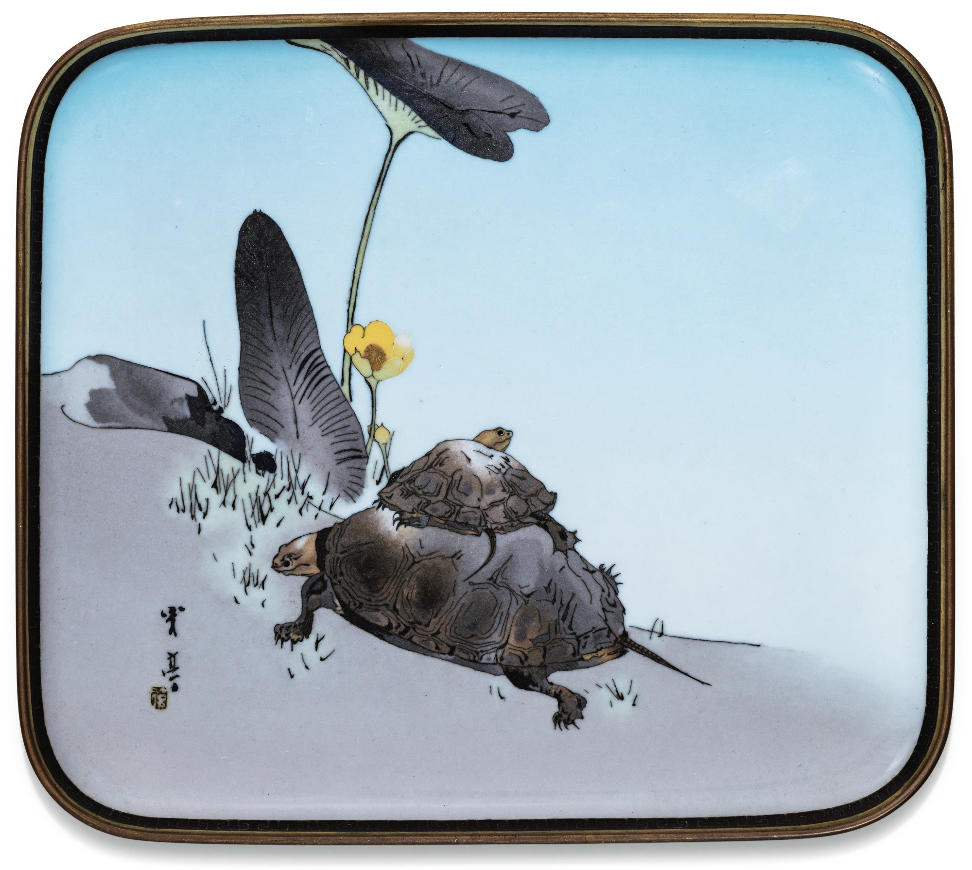 Seitei Watanabe | A painted enamel tray bearing signature of Namikawa ...