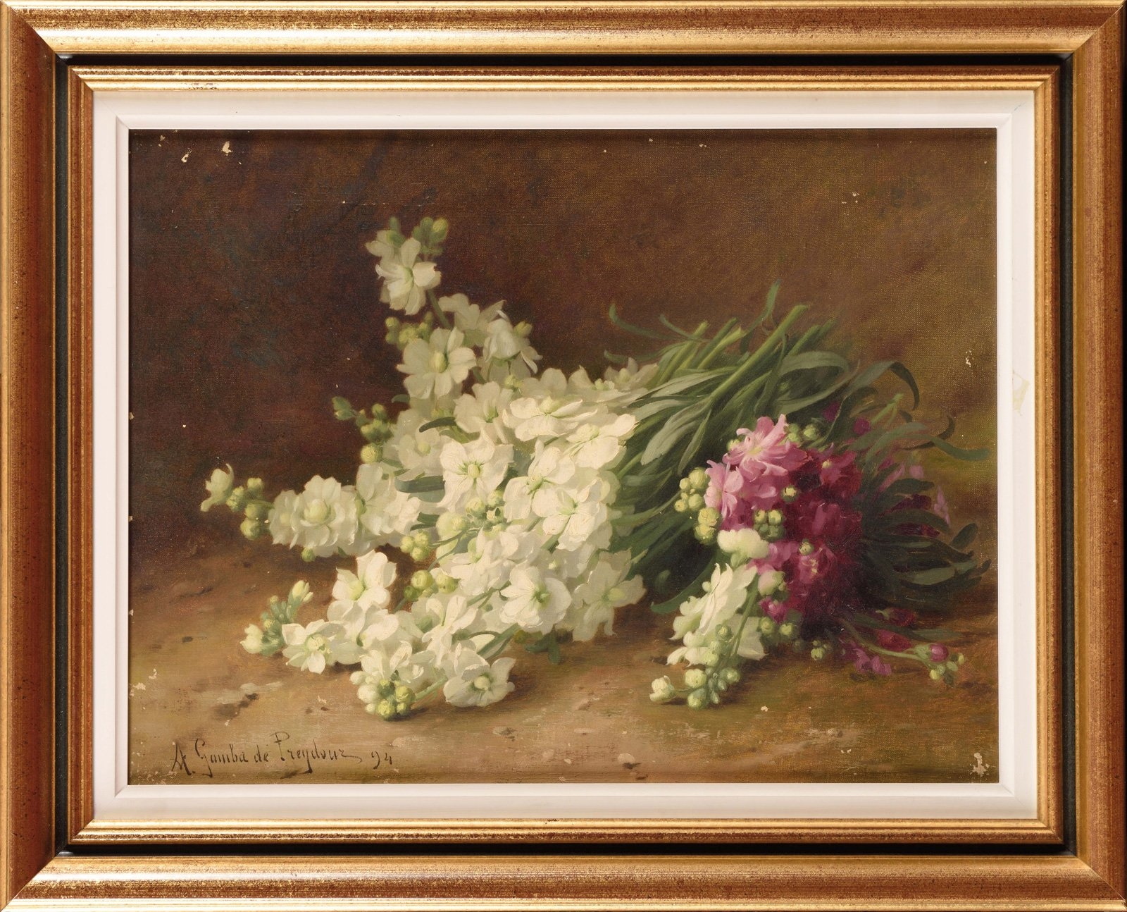 Jules-Alexandre Gamba de Preydour | Bouquet dans un paysage (1886 ...