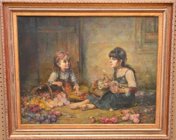 Alexej Harlamoff | Two girls arranging flowers | MutualArt