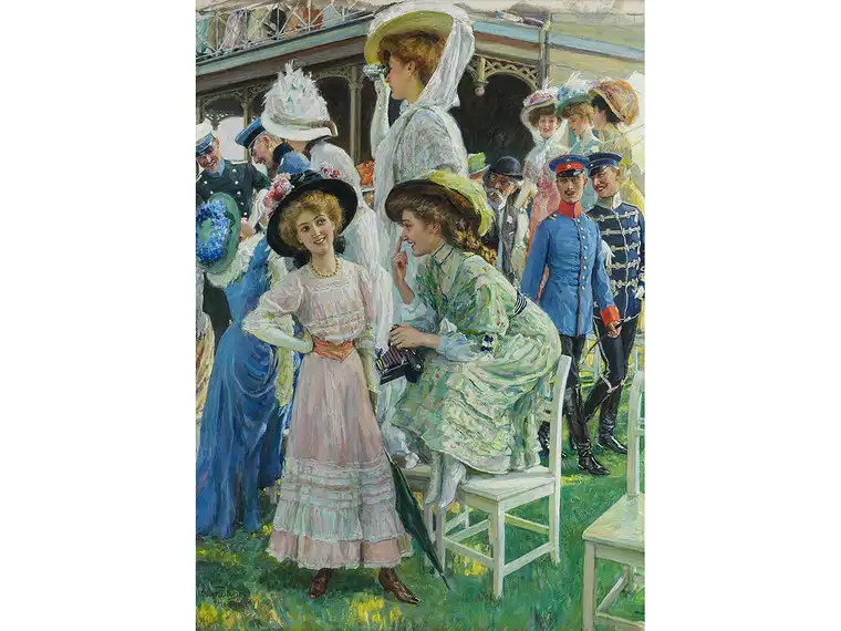 Oscar Bluhm | ELEGANTE DAMEN BEI EINEM pferdeRENNEN (1908) | MutualArt