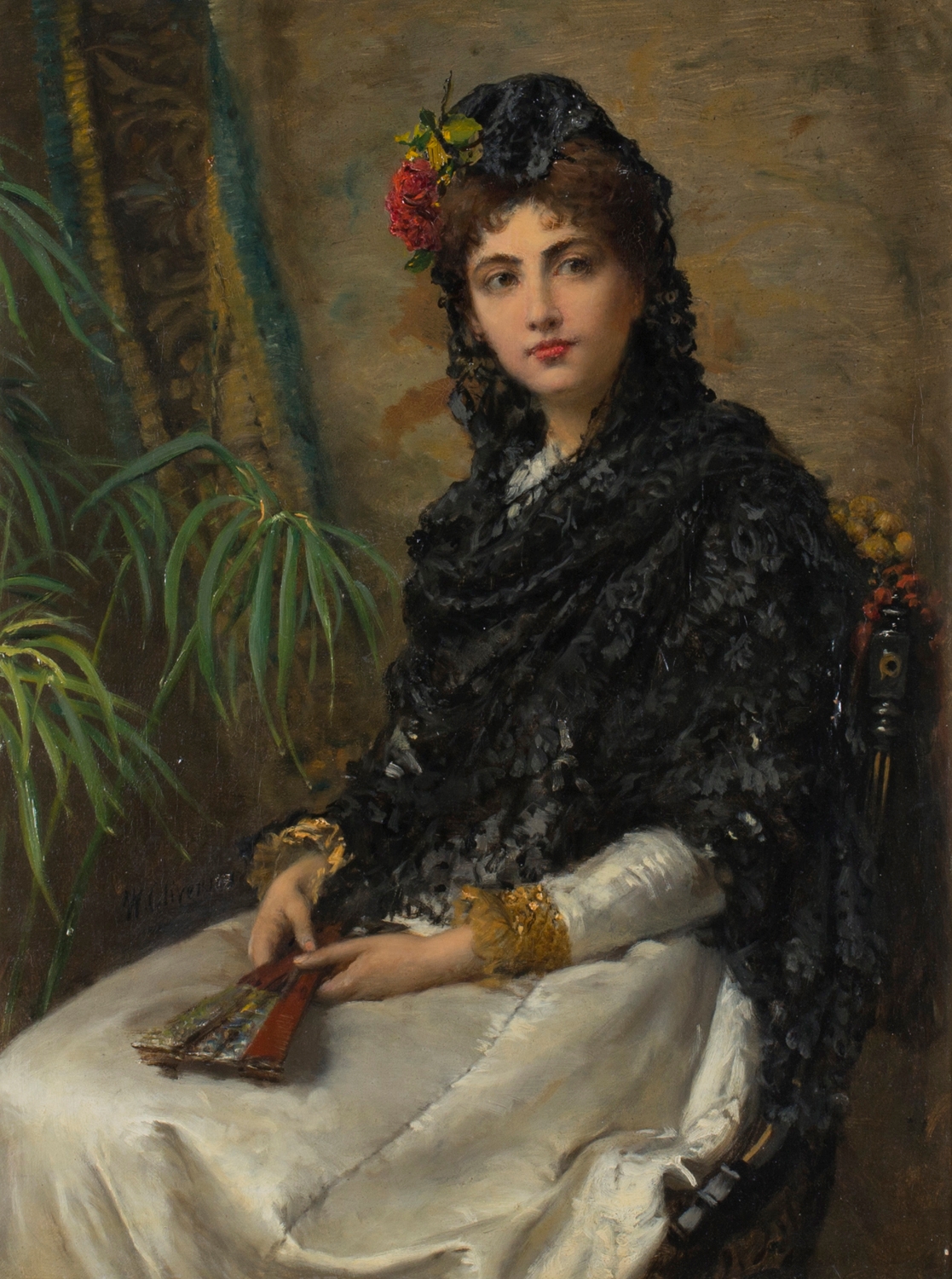 William Oliver Jr. | Spanish Lady wearing a Black Lace Shawl (1881 ...